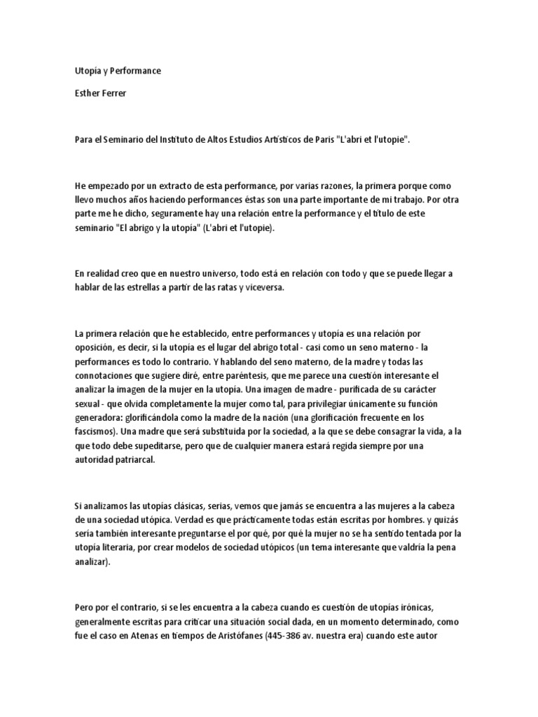 Utopía y Performance. Esther Ferrer | PDF | Arte de performance | utopía