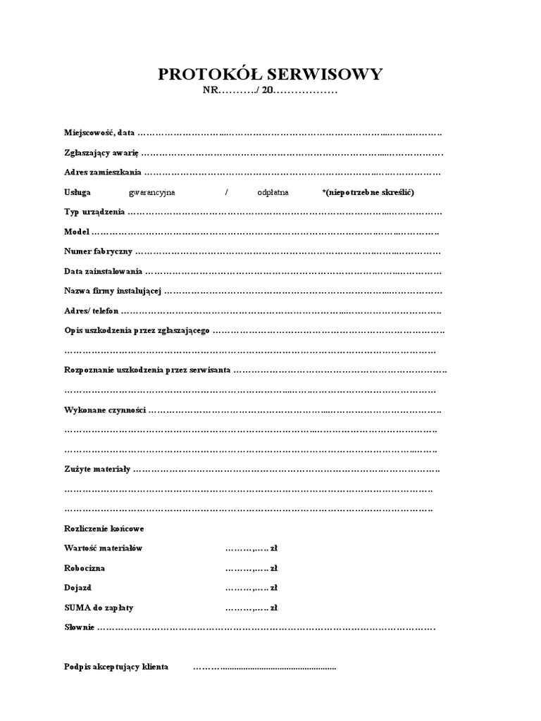 GD 446 Protokol Serwisowy Wzor | PDF