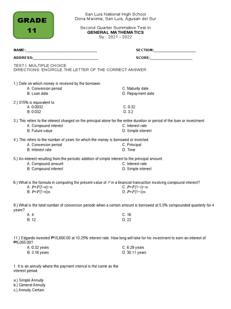 Second Quarter Summative Test | Download Free PDF | Interest | Present ...