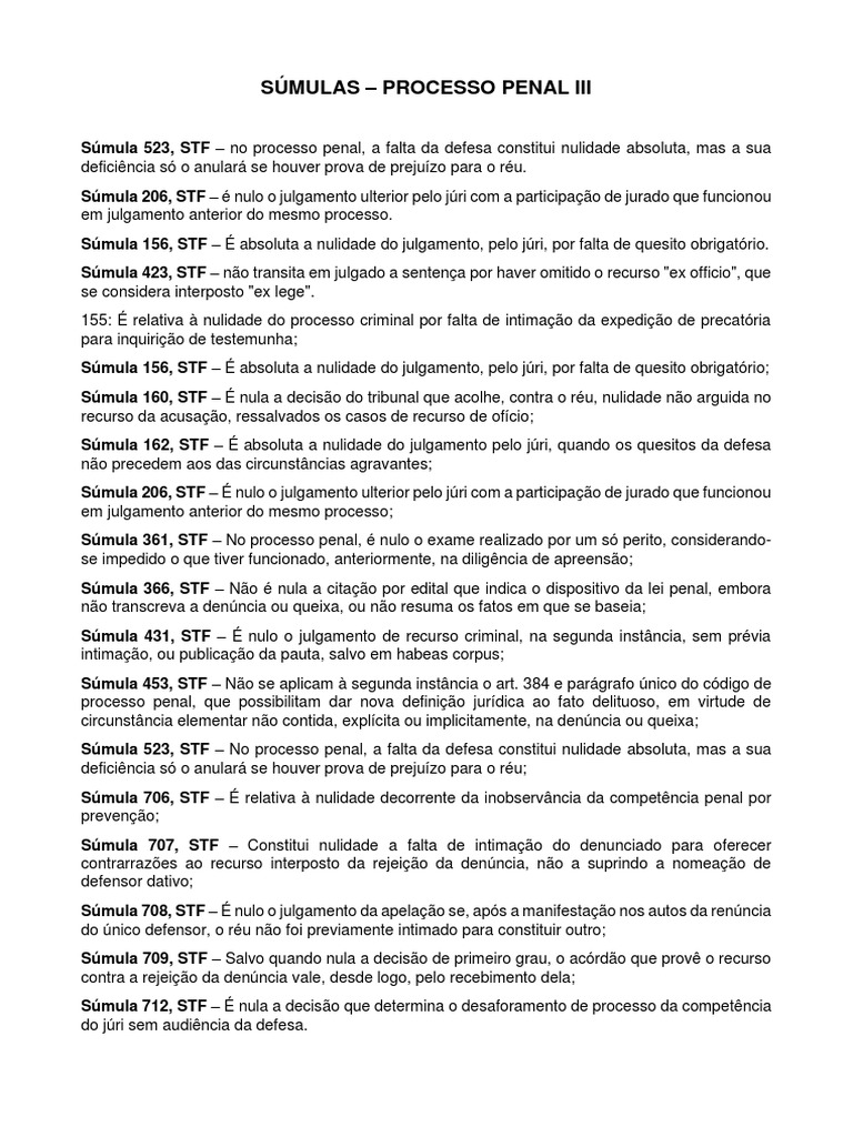 SÚMULAS - Processo Penal | PDF