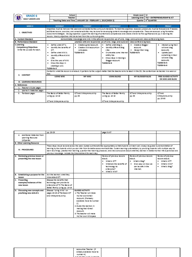 G6 K-12 DLL Q4 Week 3 Tle Entrep & Ict | PDF