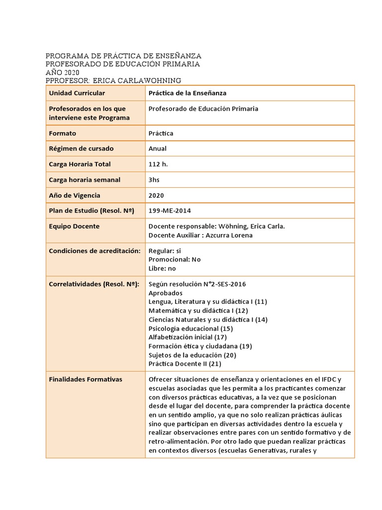 Programa Practica de La Enseñanza - Primaria Mio | PDF | Evaluación | Enseñando