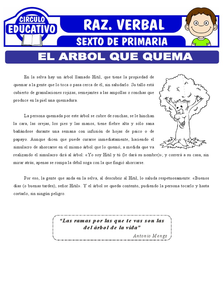 Lectura Sobre El Arbol Que Quema para Sexto de Primaria | PDF
