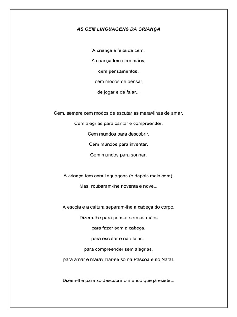 As Cem Linguagens Da Criança | PDF