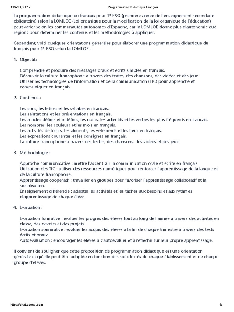 Programmation Didactique Français | PDF