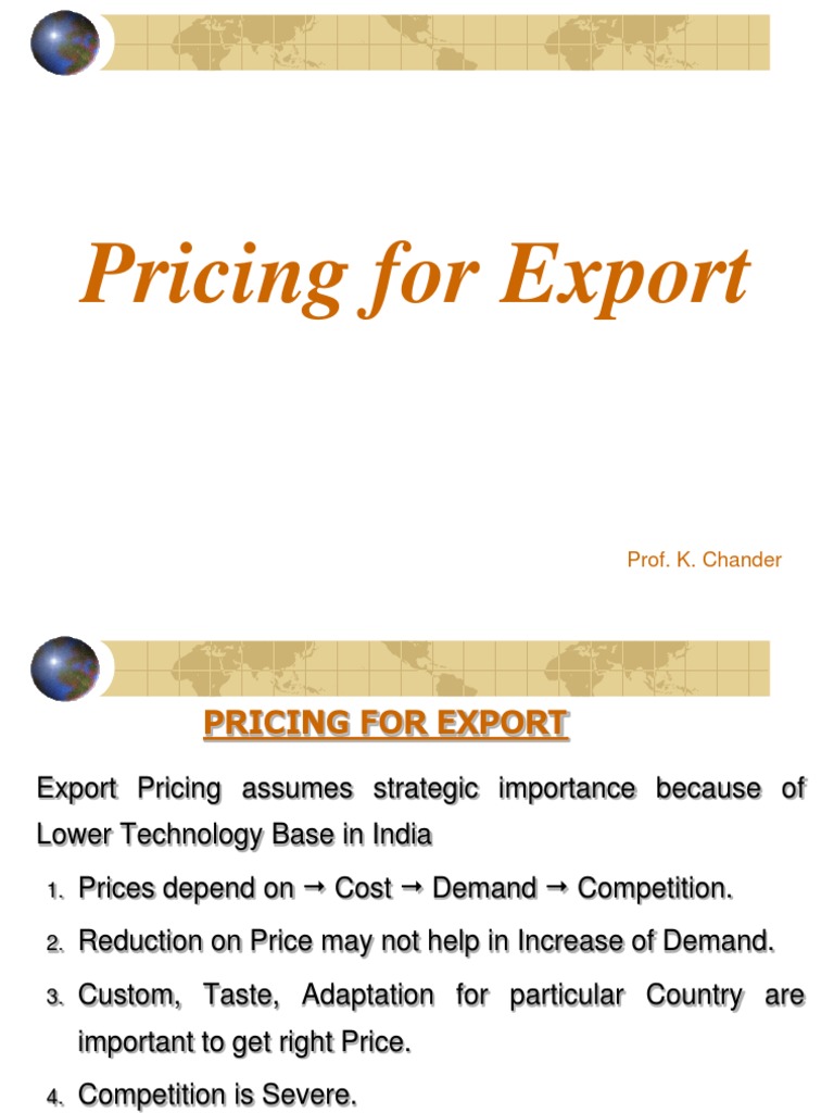 Pricing For Export: Prof. K. Chander | PDF | Exports | Prices