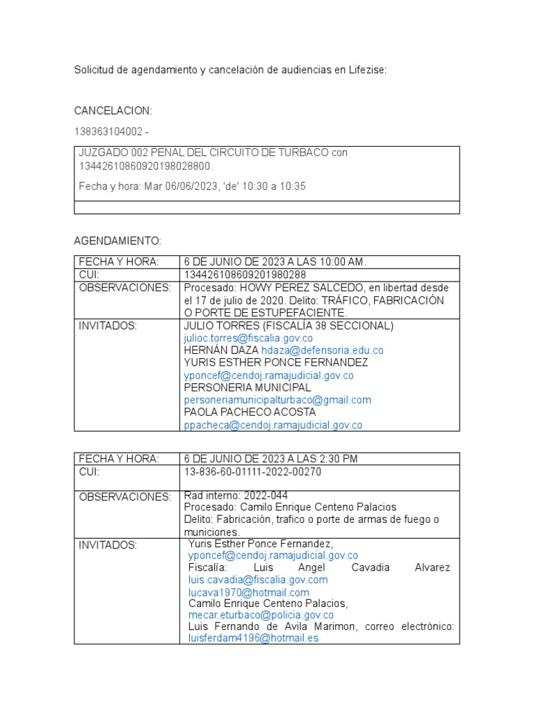 Agendamiento de Audiencias en Lifezise | PDF