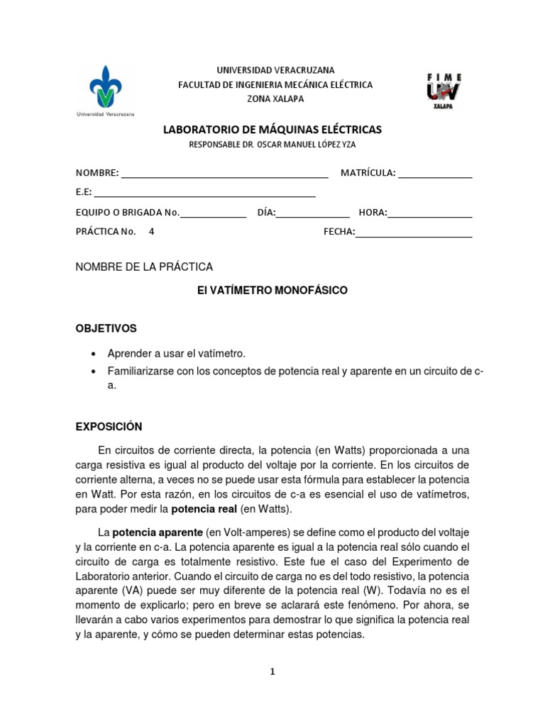 PRAC 04 El VATÍMETRO MONOFÁSICO | PDF