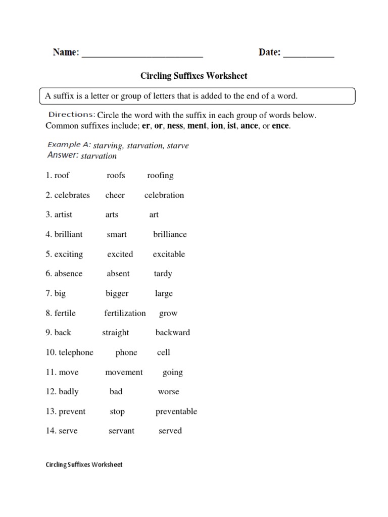 Suffixes Circling P 1 Intermediate | PDF