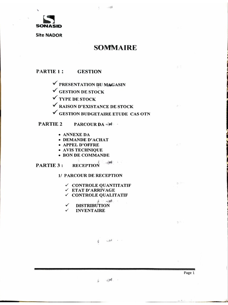 Rapport de stage Magasin SONASID | PDF
