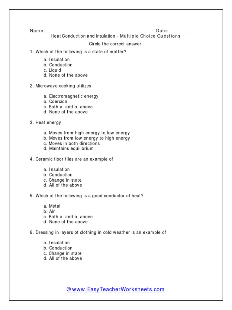 Heat Conduction and Insulation g6 Reading MC | PDF
