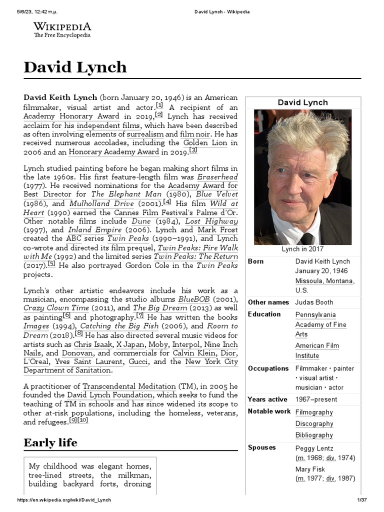 David Lynch - Wikipedia | PDF