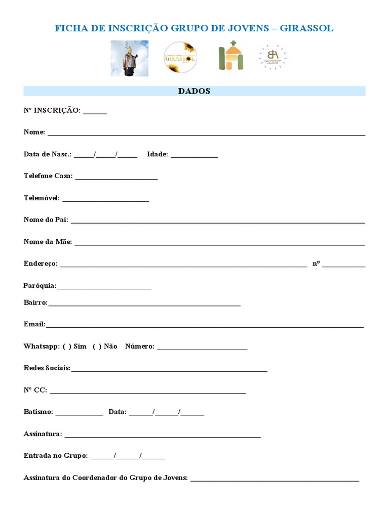 Ficha de Inscrição - Grupo de Jovens. | PDF