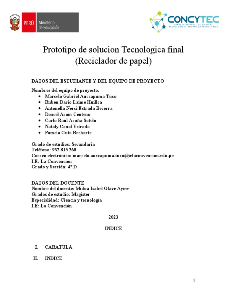 Prototipo de solucion Tecnologica final | PDF | Reciclaje | Residuos