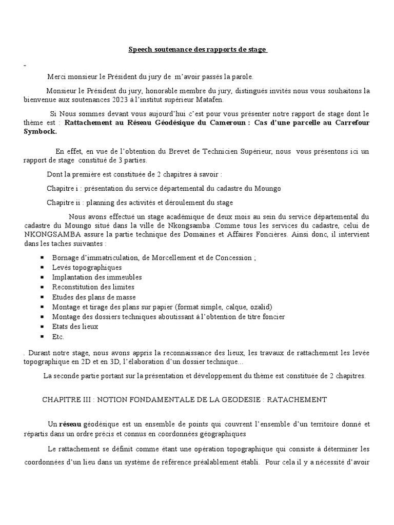 Speech Soutenance Des Rapports de Stage | PDF