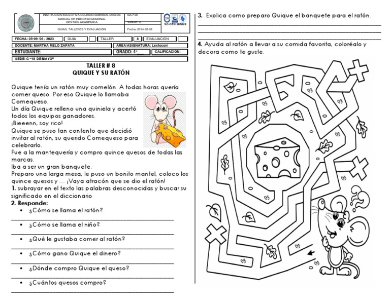 TALLER 8 LECTOCOM Quique y Su Amigo Ratón | PDF