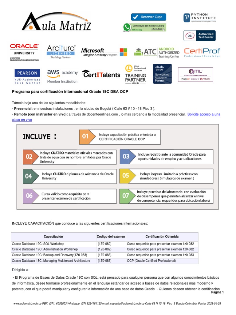 Certificación Oracle 19C DBA OCP | PDF | Archivo de computadora | Oracle Corporation