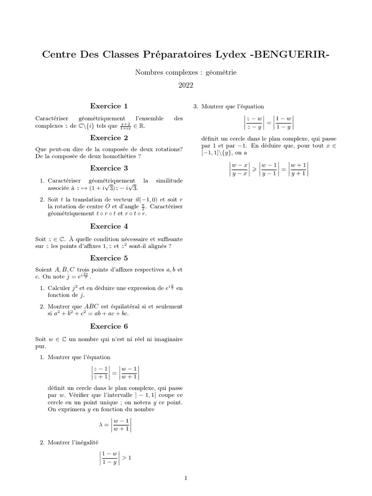 Nombres Complexes Partie 2 Exercices Pdf Nombre Complexe Algèbre