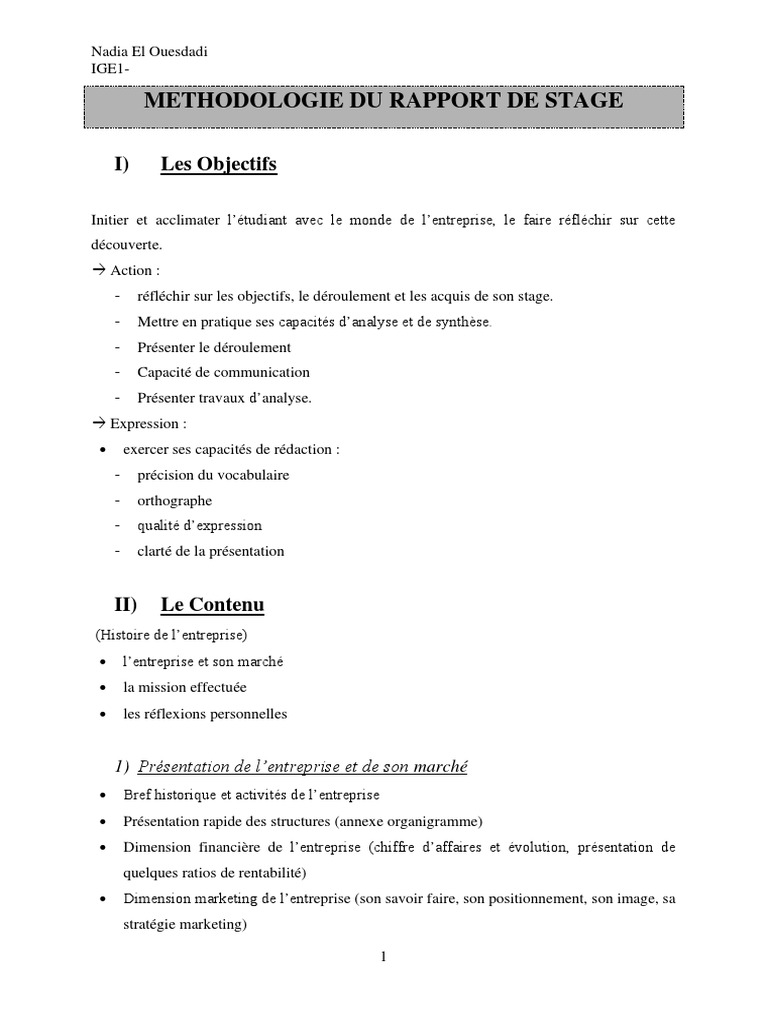 Méthodologie du Rapport de Stage | PDF