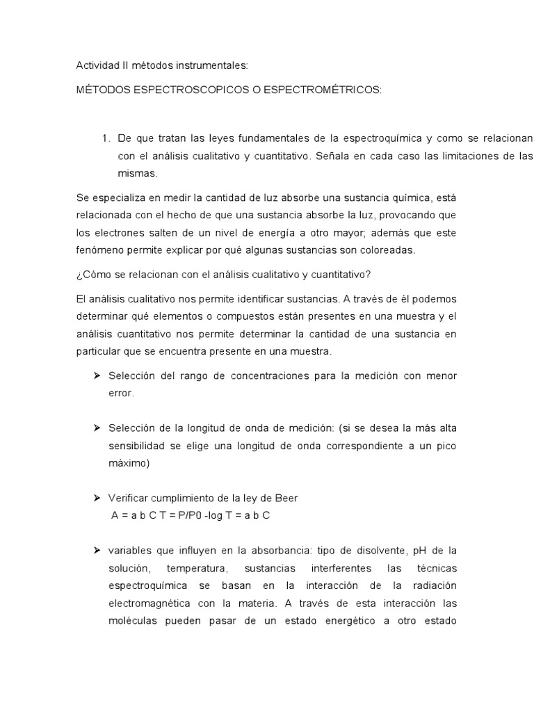 Actividad II Métodos Instrumentales | PDF