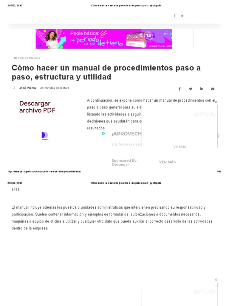 Cómo Hacer Un Manual de Procedimientos Paso A Paso - Gestiopolis | PDF