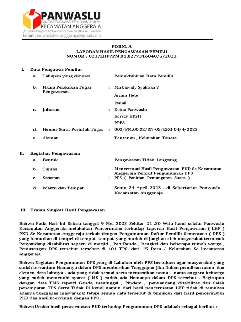 LHP Pencermatan Penyempurnaan Pengawasan DPS | PDF LHP Pencermatan Penyempurnaan Pengawasan DPS | PDF