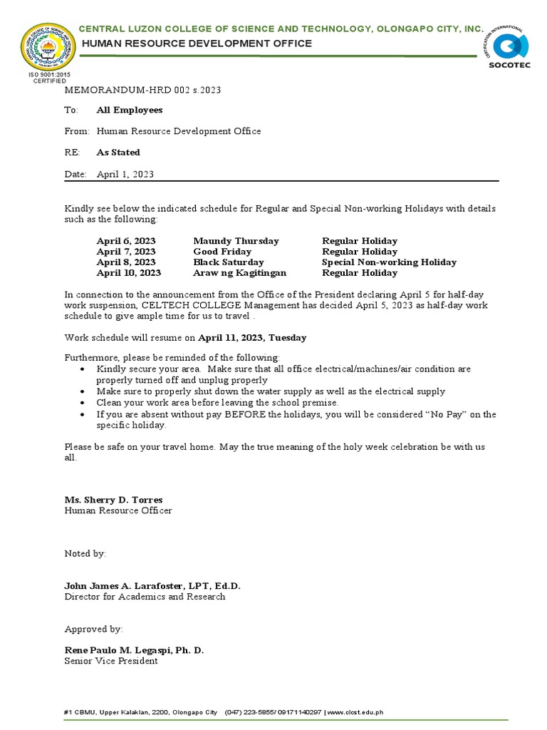 Memo 002 Holy Week | PDF