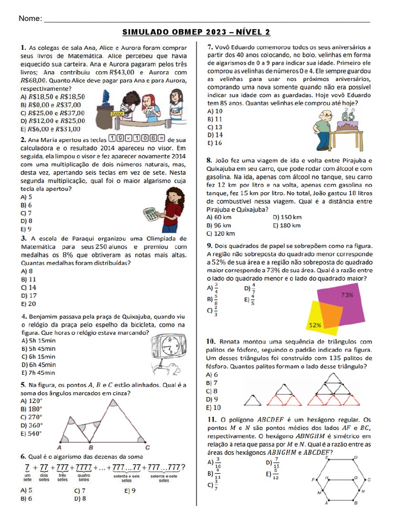 Simulado Obmep 2023 - Nível 2 | PDF