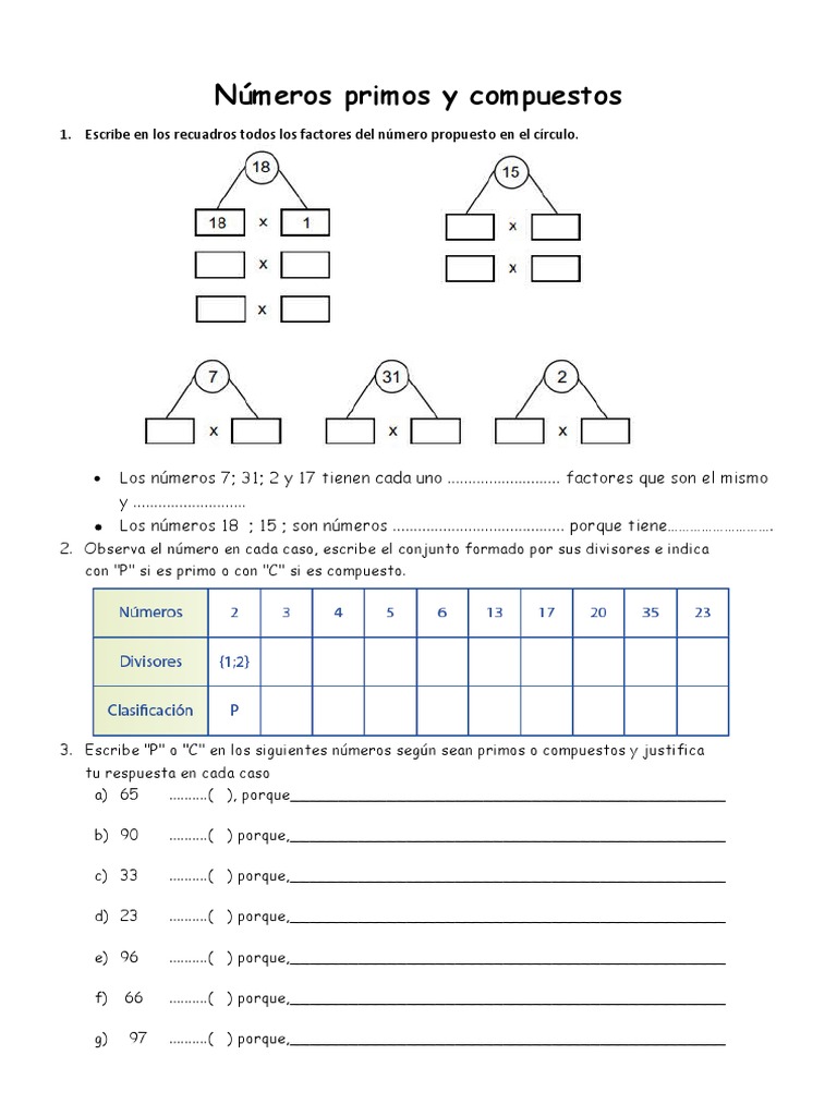 Ficha Números Primos y Compuestos | PDF