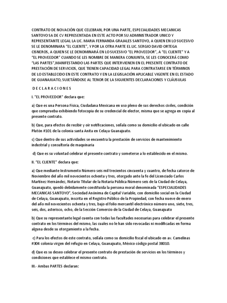 CONTRATO NOVACIÓN | PDF