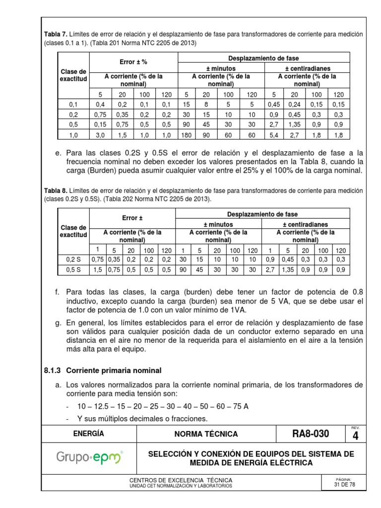 Conexión y Selección de Transformadores RA8-030 | PDF