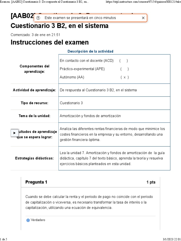 Examen (AAB02) Cuestionario 3 de Respuesta Al Cuestionario 3 B2, en El Sistema | PDF | Economía ...