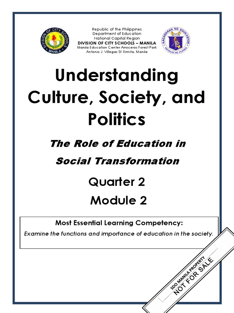 UCSP - Qr2 - Mod4 - The Role of Education in Social Transformation | PDF | Sociology | Learning