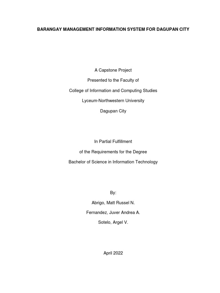Barangay Management Information System For Dagupan City | PDF | Software Development Process ...