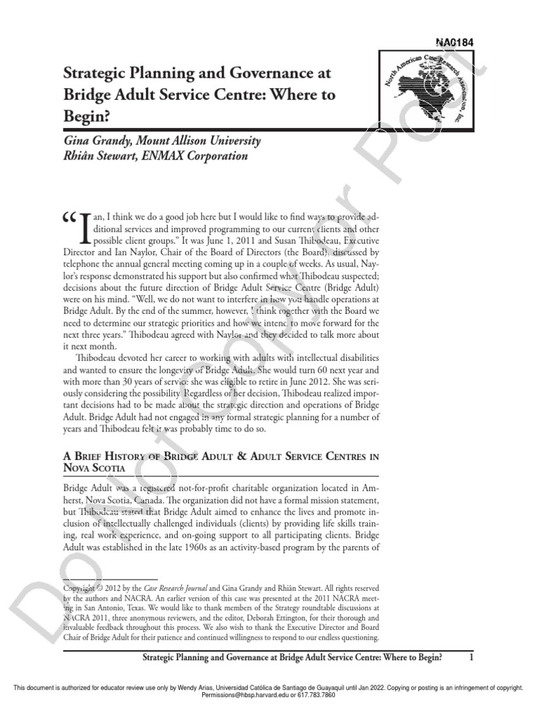Strategic Planning and Governance at Bridge Adult Servie | PDF ...