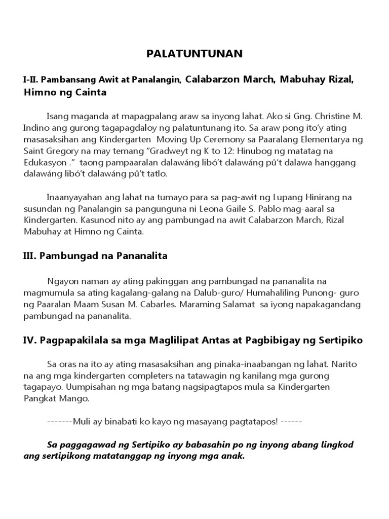 Final Moving-Up Script-Kinder 2022-2023 | PDF