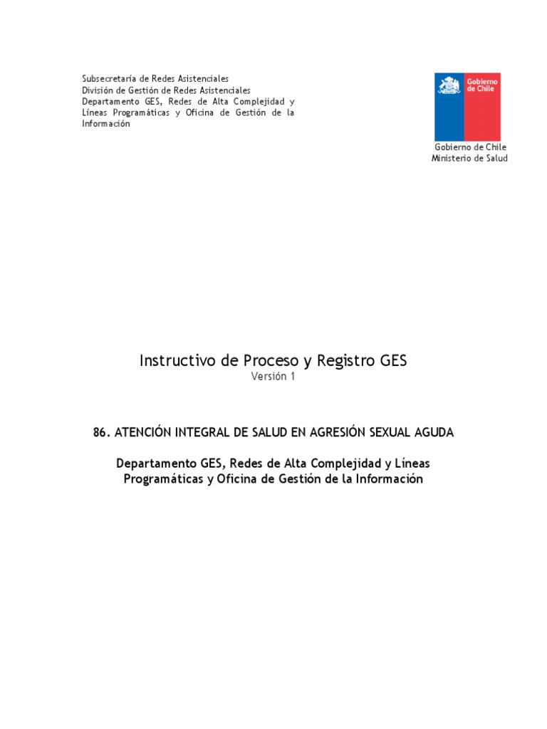 Instructivo GES - 86 AtenciÃ N AgresiÃ N Sexual V1.0 | PDF | Salud mental | Medicina