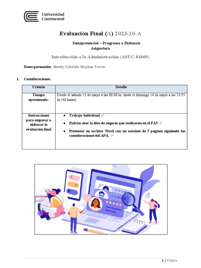 Evaluación Final Introducción A La Administración 2023 - 10 - A - Jhendy Gabriela Mayhua Torres ...
