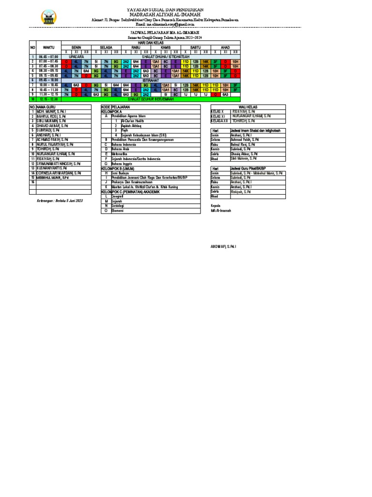 Jadwal Pelajaran Ma Alim Sms 1-2 2023-2024 Ok | PDF