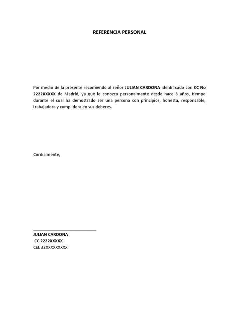 ejemplo referencia personal | PDF