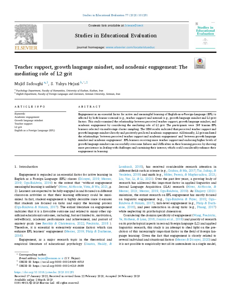 Teacher Support and EFL Engagement Insights | PDF | Mindset | Learning