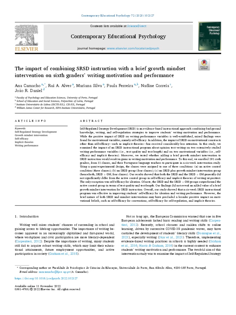 The Impact of Combining SRSD Instruction With A Brief Growth Mindset ...