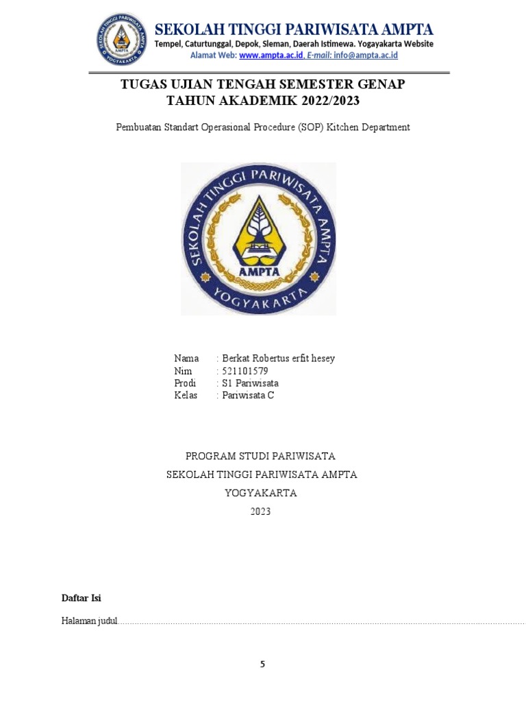 Pembuatan Standart Operasional Procedure (SOP) Kitchen Department | PDF