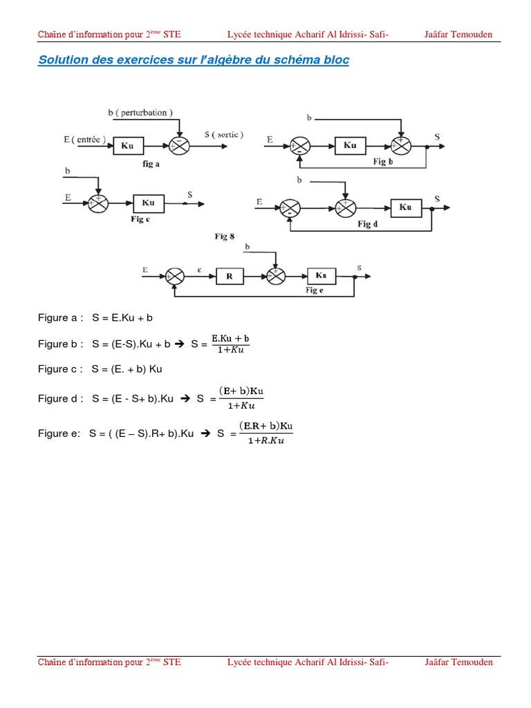 Algebre Du Schema Bloc Corrige | PDF