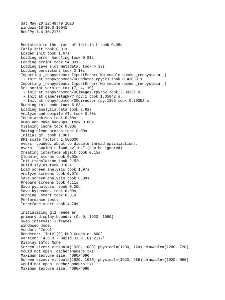 Ren'Py 7.4.10 Initialization Log | PDF