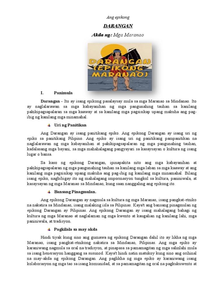 Panitikan EPIKO - EJ - DARANGAN | PDF