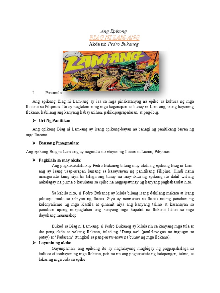 Panitikan Epiko - Biag Ni Lam Ang | PDF