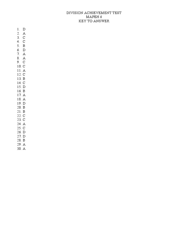 Dat Mapeh 6 Answer Key | PDF