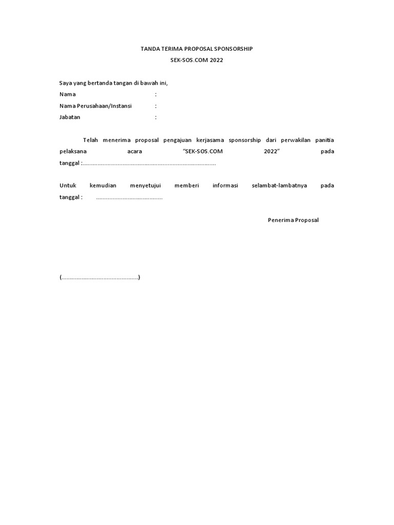 Tanda Terima Proposal Sponsorship | PDF