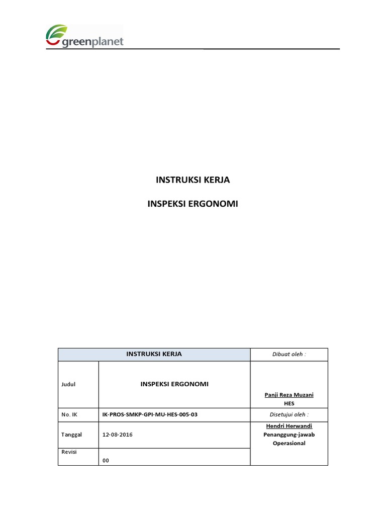 IK-PROS-SMKP-GPI-MU-HES-005-03 Inspeksi Ergonomi | PDF